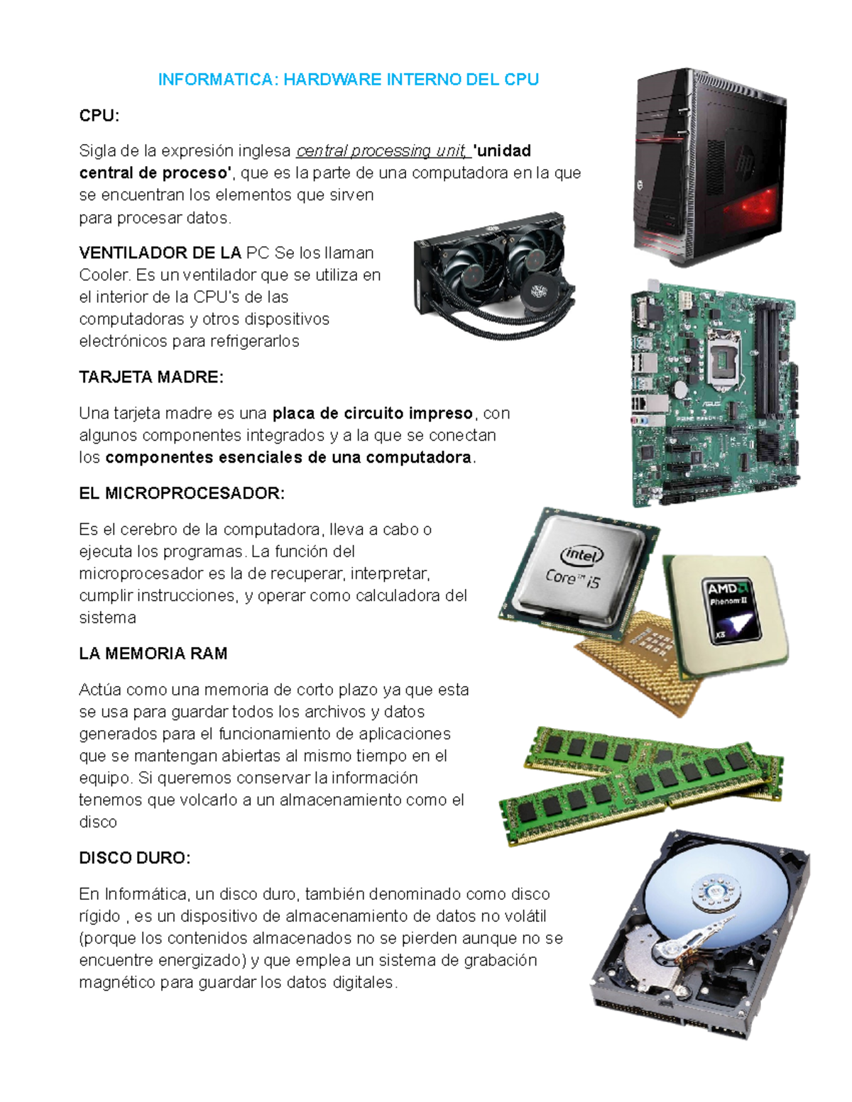 Hardware Interno del CPU - INFORMATICA: HARDWARE INTERNO DEL CPU CPU ...