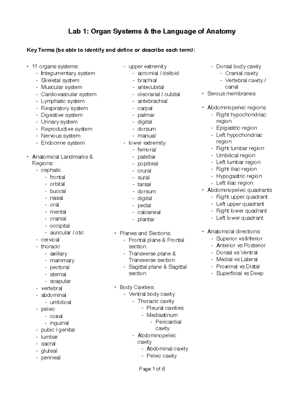 Lab 1: Exploring Organ Systems & the Language of Anatomy - BIOL 2030/ ...