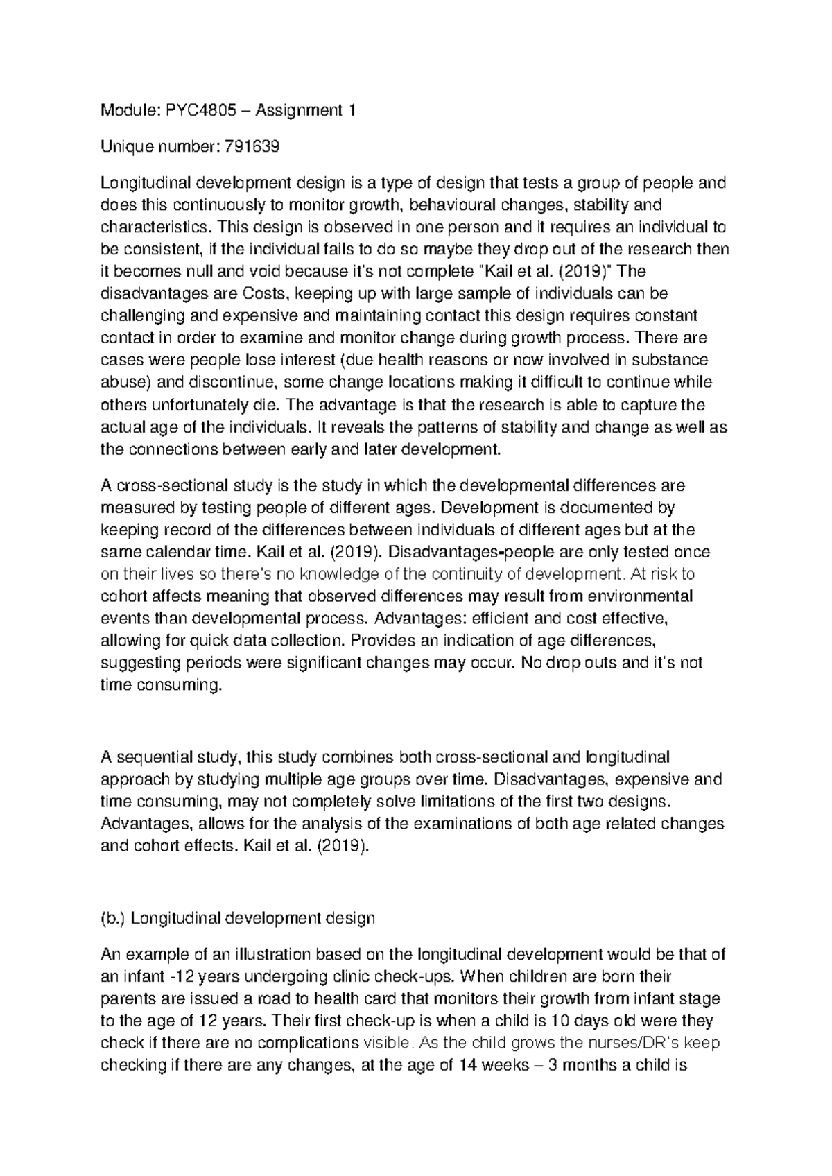 PYC4805 Assignment 1: Longitudinal Development Design Overview - Studocu