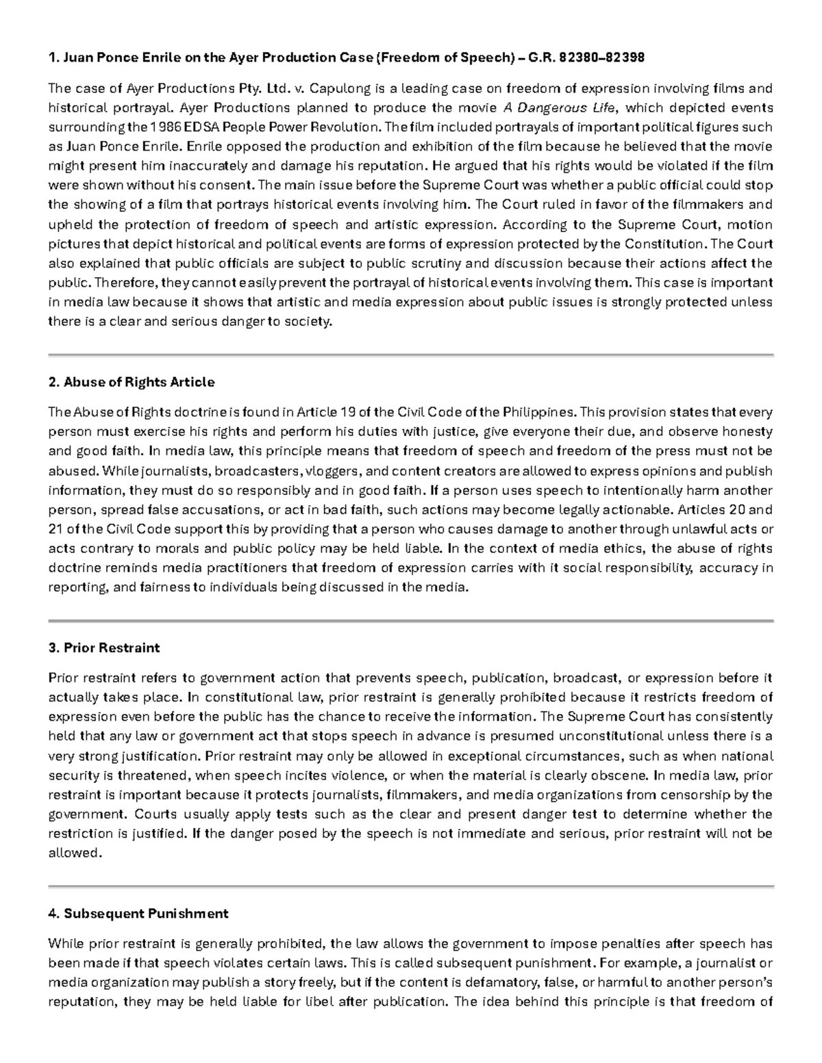Media Law Pointers: Key Cases and Principles in Freedom of Expression ...