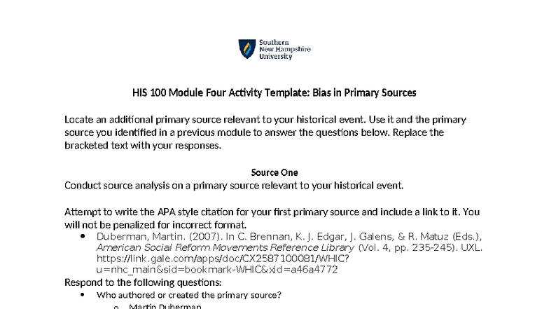 HIS 100 Module Four Activity: Analyzing Bias in Primary Sources - Studocu