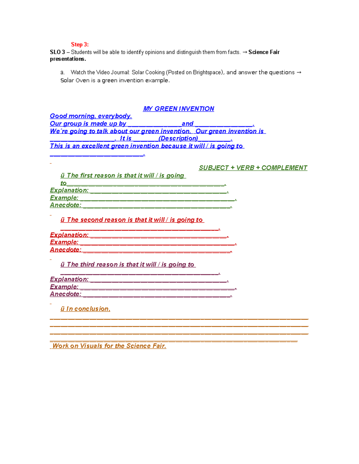 ELP Project 1 Guidelines: Step 3 for Science Fair Presentation - Studocu