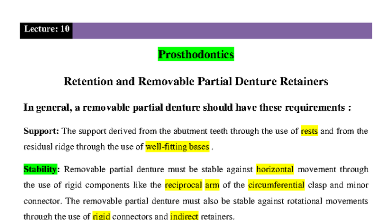 Lecture: 10 Retention & Removable Partial Denture Retainers in Prostho ...