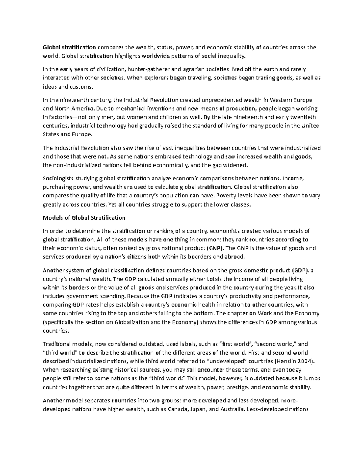 Global stratification - Global stratification highlights worldwide ...