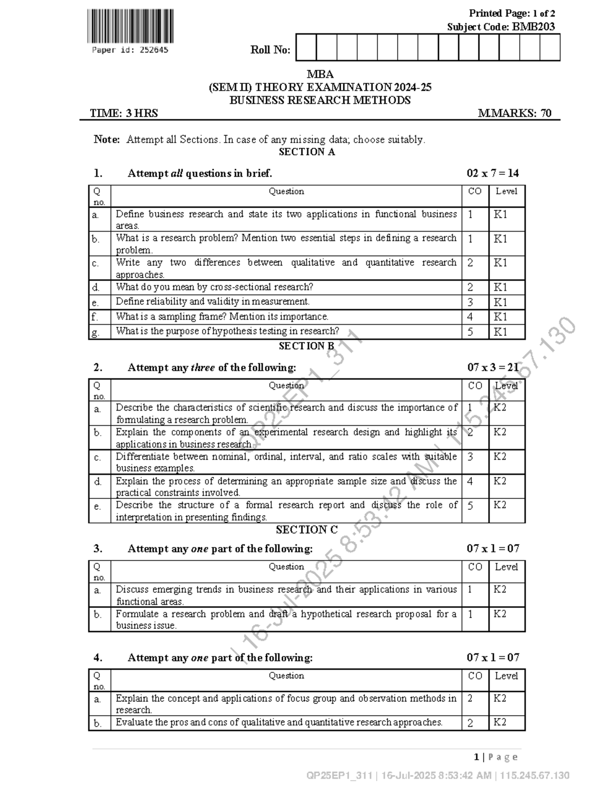 BMB203 - Business Research Methods Exam Notes for MBA SEM II - Studocu