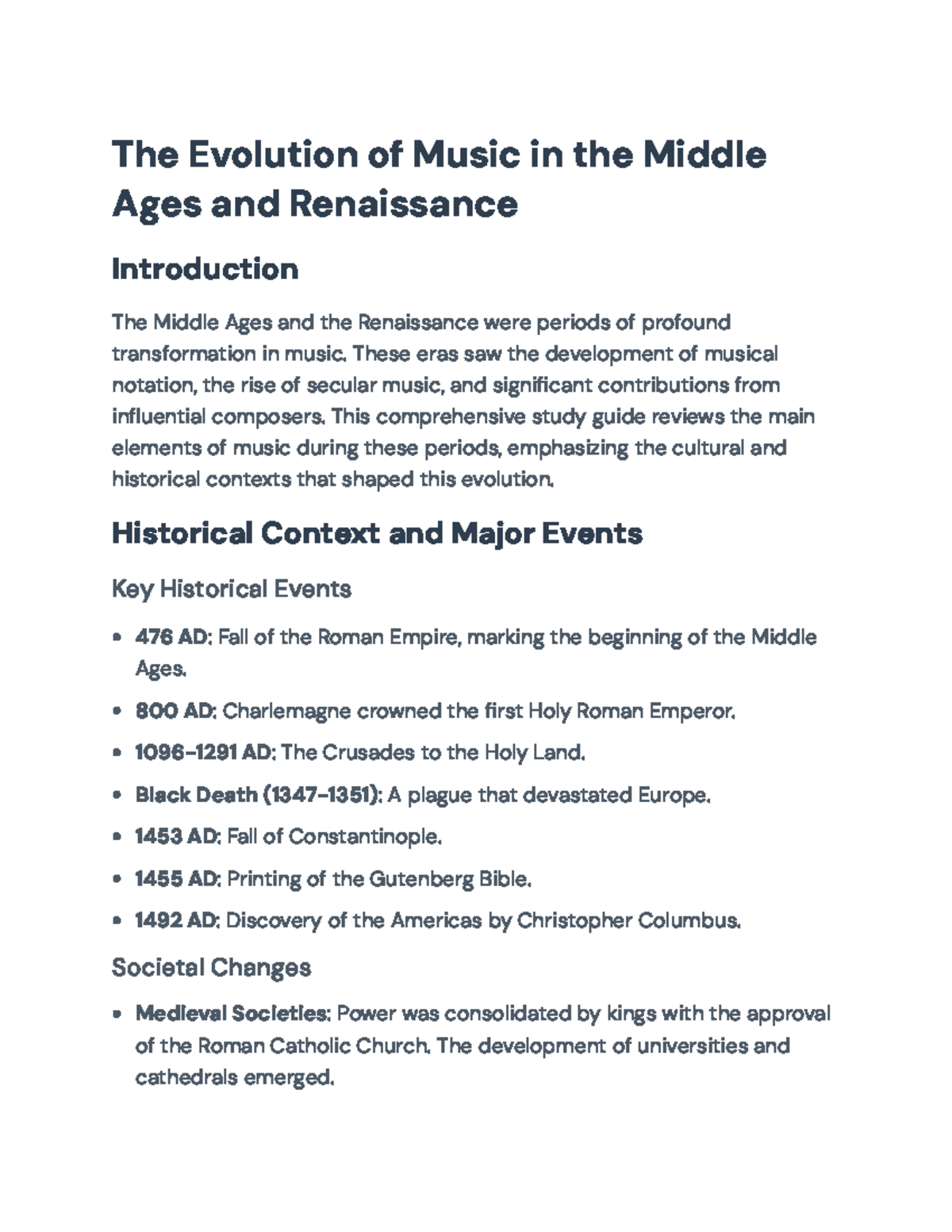 The Evolution of Music: Middle Ages and Renaissance Study Guide - The ...