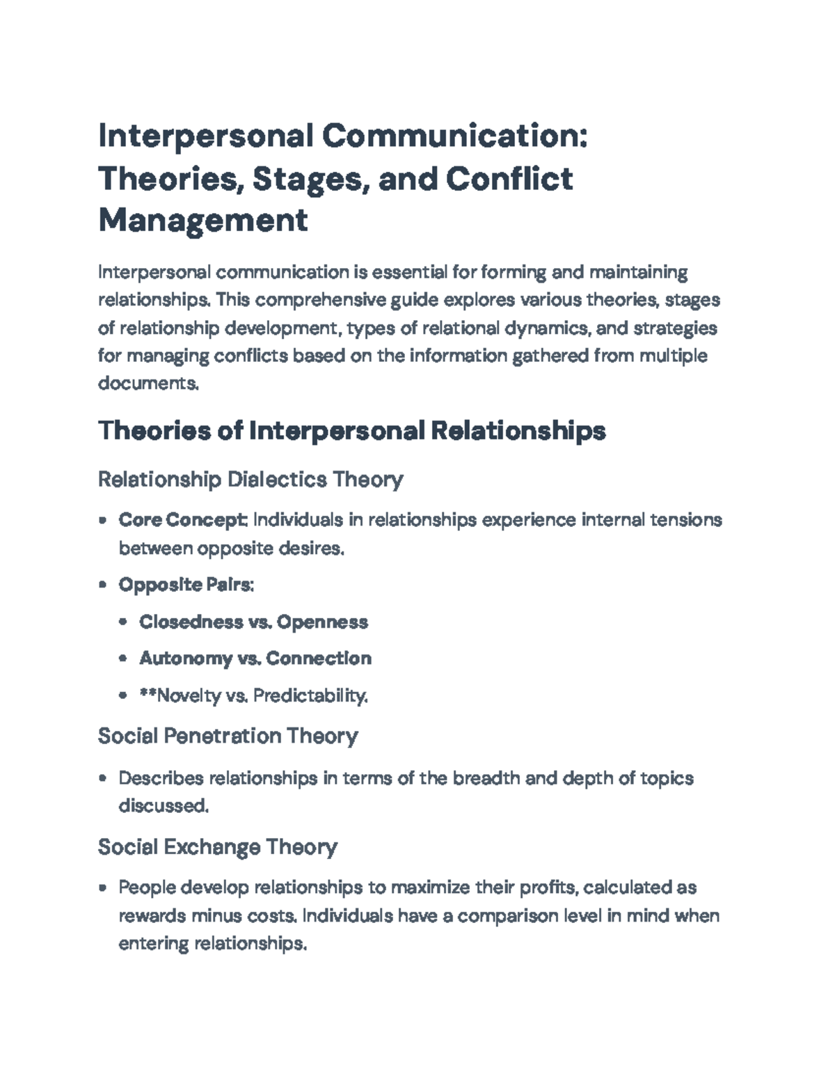 Interpersonal Communication: Theories, Stages, and Conflict Mgt ...