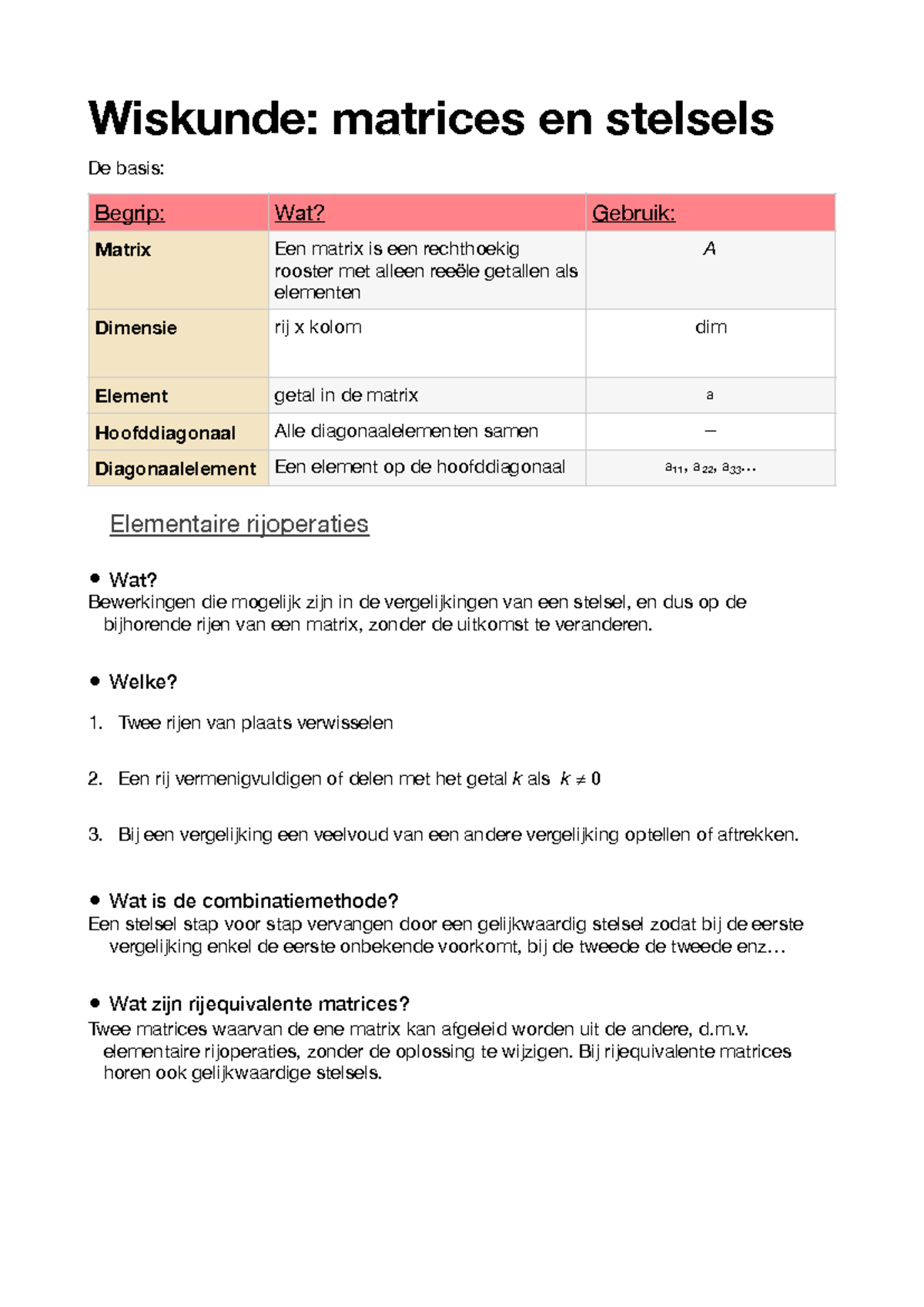 Wiskunde T3: Matrices en Stelsels - Basisbegrippen en Inverse Methoden - Studocu