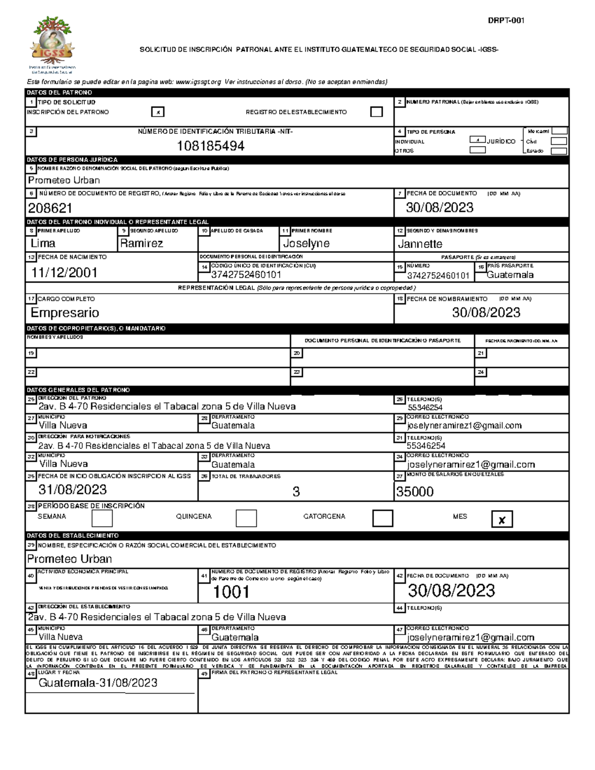 Formulario igss - DRPT- Este formulario se puede editar en la pagina ...