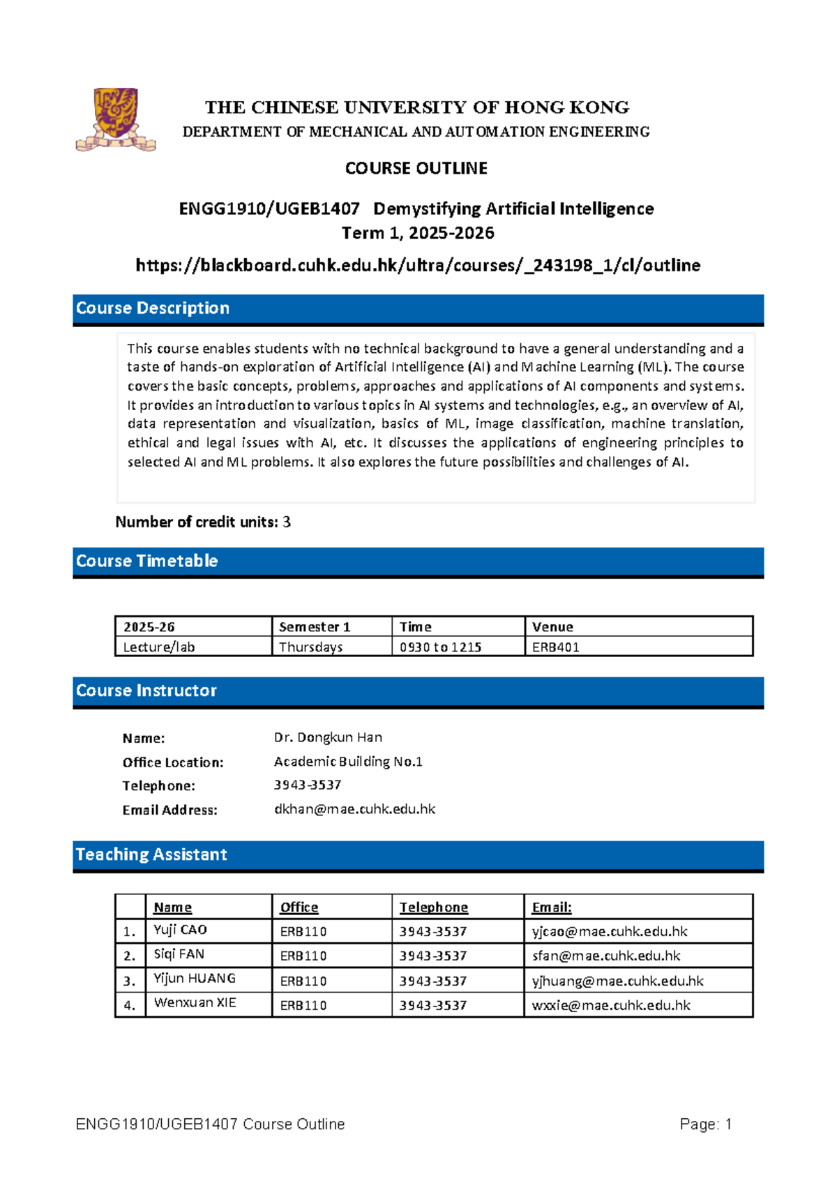 UGEB1407 Course Outline: Demystifying AI & ML (Term 1) - Studocu