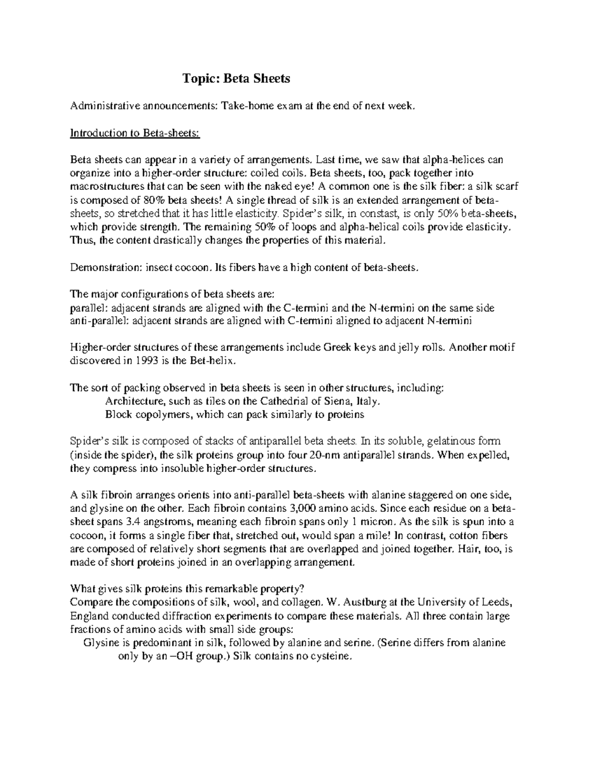 Beta Sheets Antiparallel, Parallel, and Twist - Topic: Beta Sheets ...