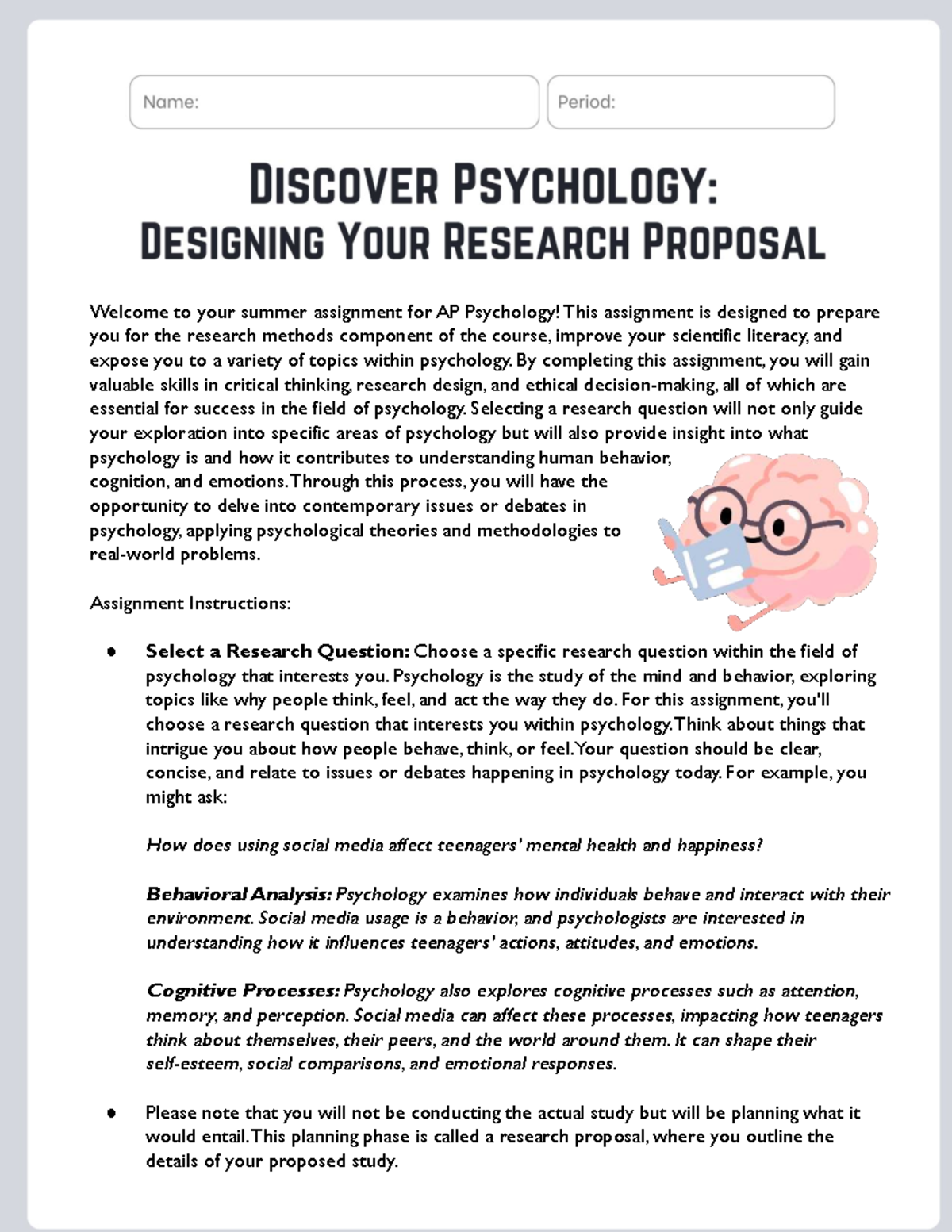 AP Psych Research Proposal: Summer Assignment Guidelines and Tips - Studocu