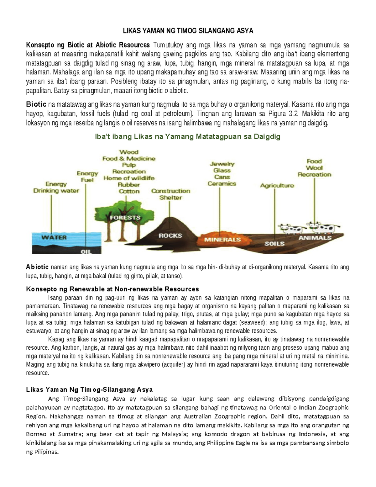 Lecture - Likas Yaman ng Timog Silangang Asya at mga Uri nito - Studocu