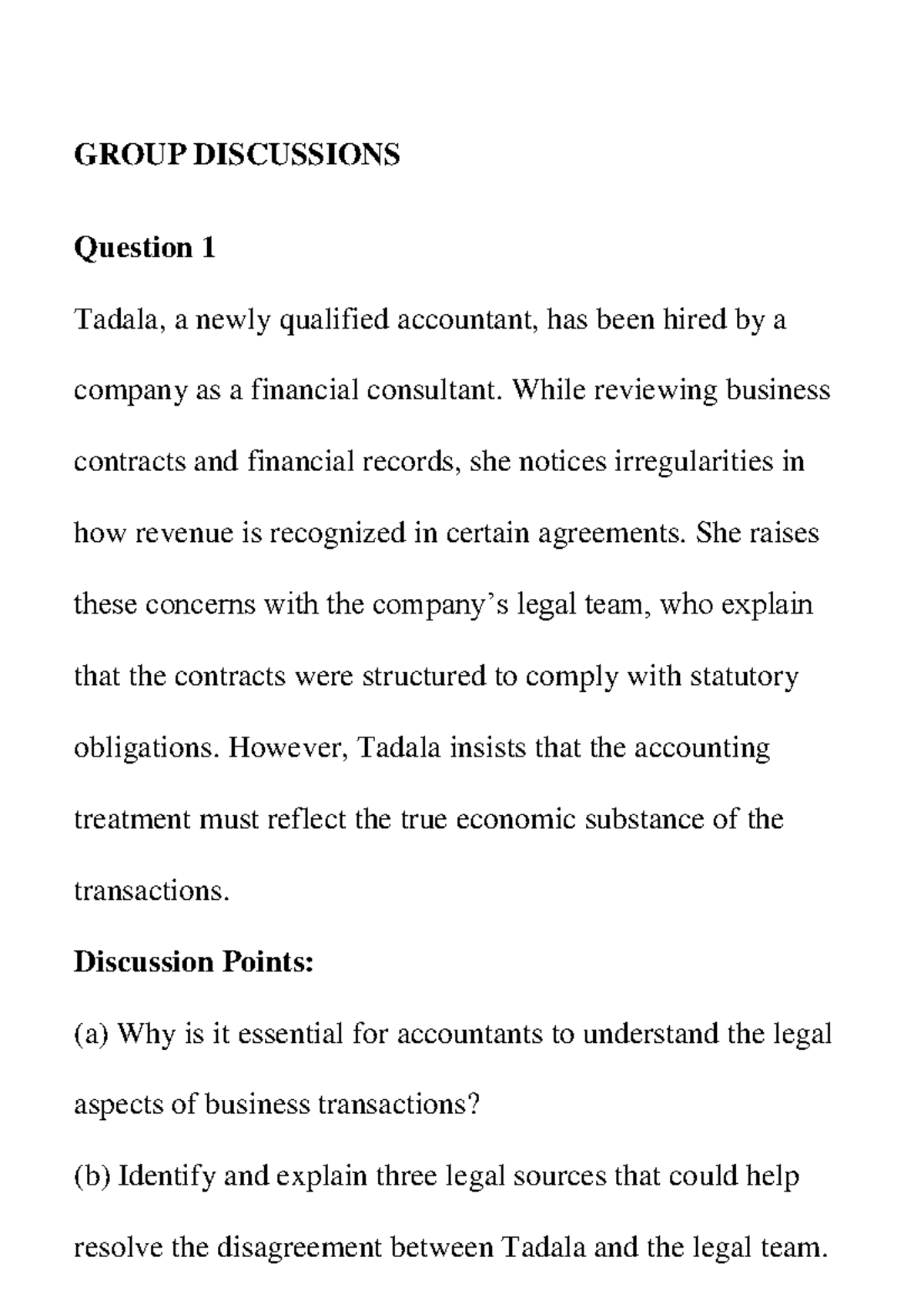 Group Discussion questions.docx - GROUP DISCUSSIONS Question 1 Tadala ...