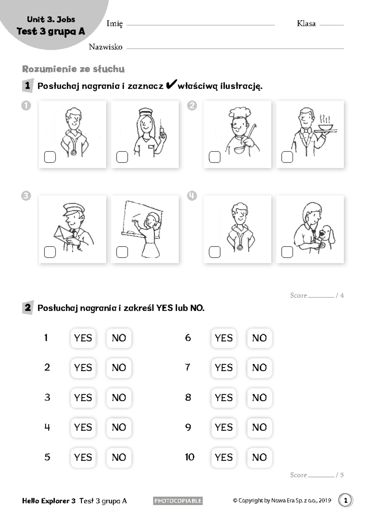 Hello Explorer 3 Test 3 - Unit 3: Jobs and Animals Activities - Studocu