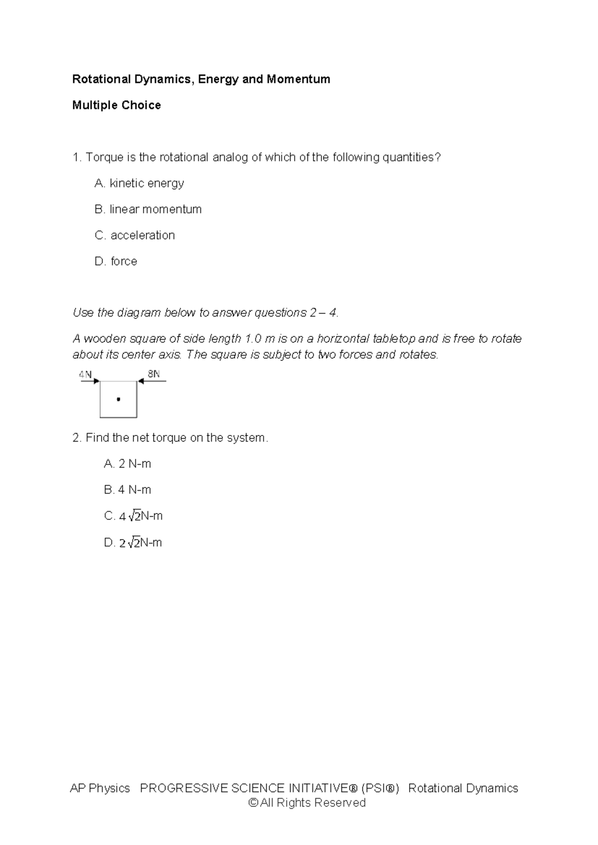 AP Physics 1: Rotational Dynamics MCQ Study Guide - Studocu