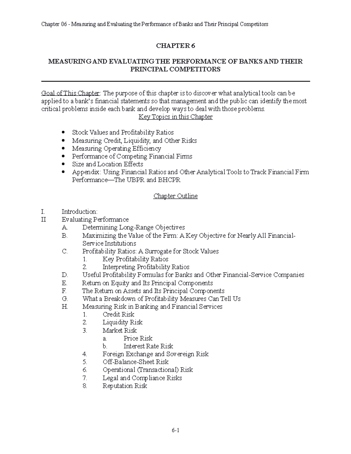 Chap006 - Chapter 6: Performance Evaluation in Bank Management - Studocu