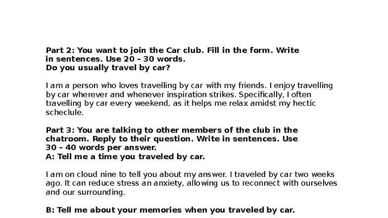 Car Club Participation: Form Filling & Member Interactions - Studocu