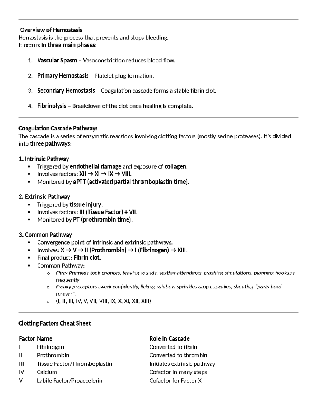 Module 1 Study Guide: Overview of Hemostasis and Coagulation - Studocu