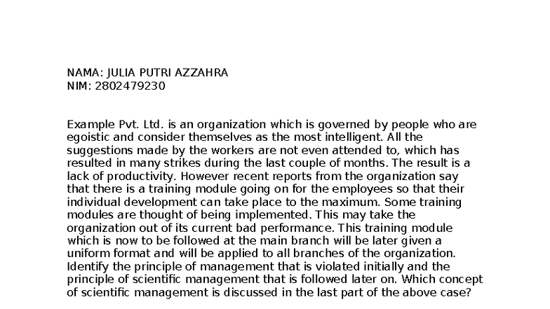 ASG2-W4-2430 SP Intro: Analysis of Management Principles in Example Pvt ...