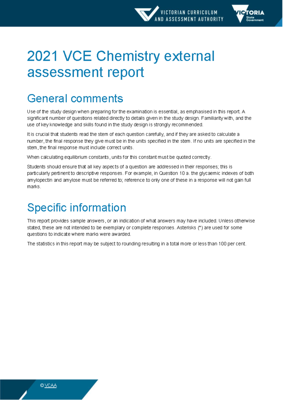 2021 VCE Chemistry Exam Report: Key Insights and Analysis - Studocu
