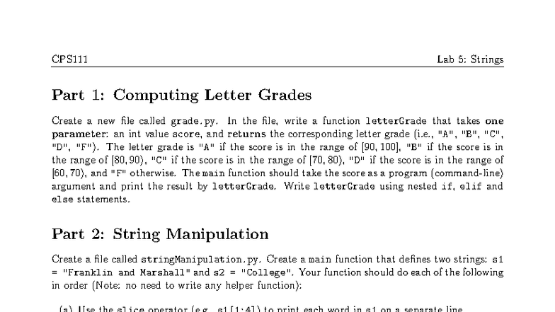 Lab 5: Strings & Letter Grades - Python Programming - Studocu