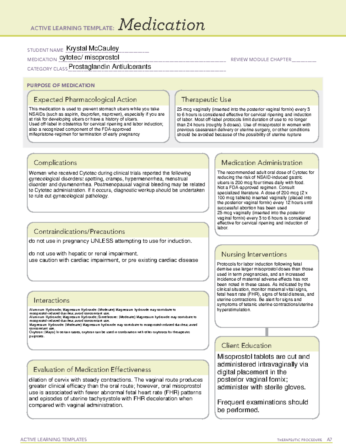 Cytotec (Misoprostol) Drug Card Insights - KMcCauley Study Guide - Studocu