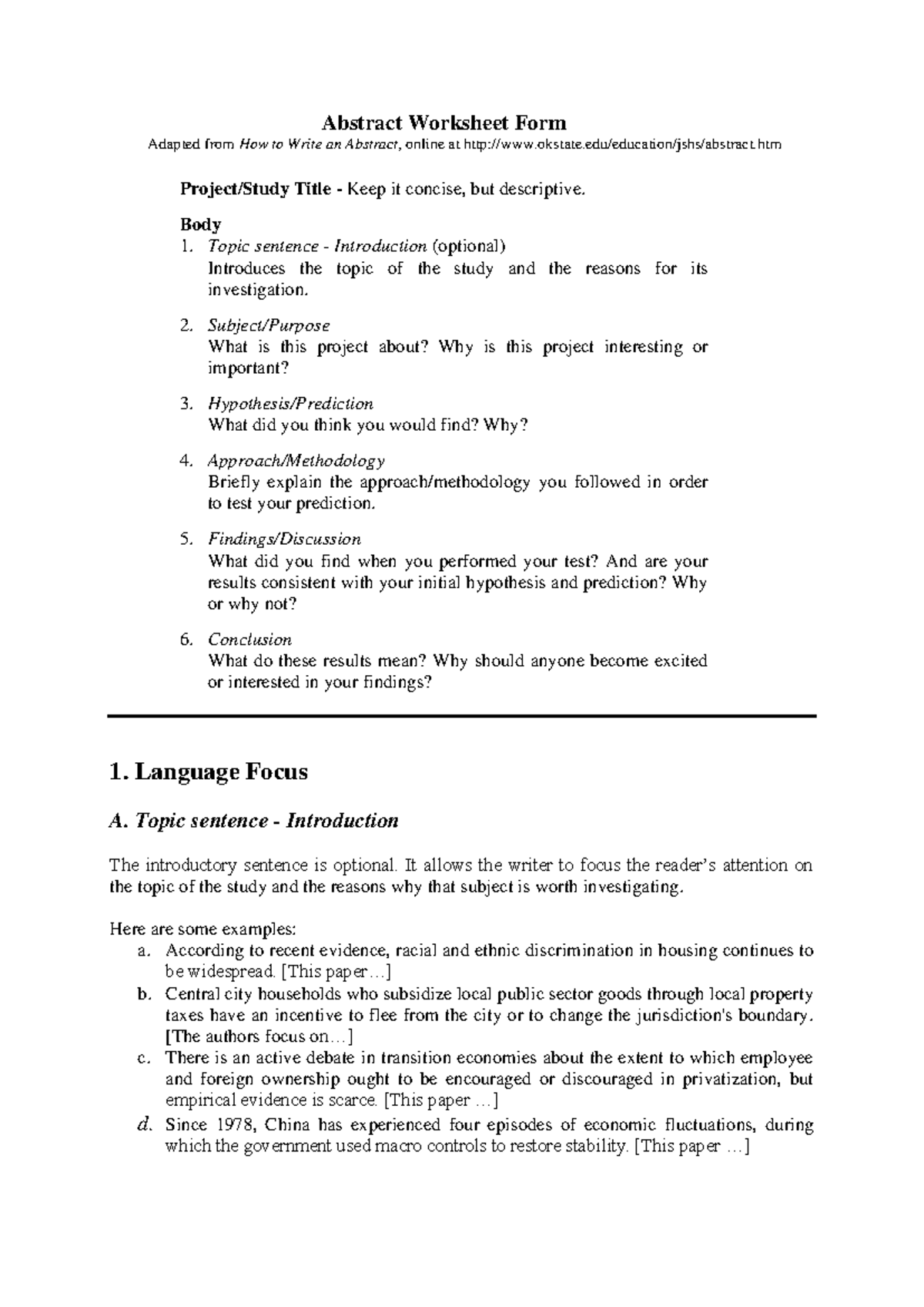 Abstract extension - analysis - Abstract Worksheet Form Adapted from ...