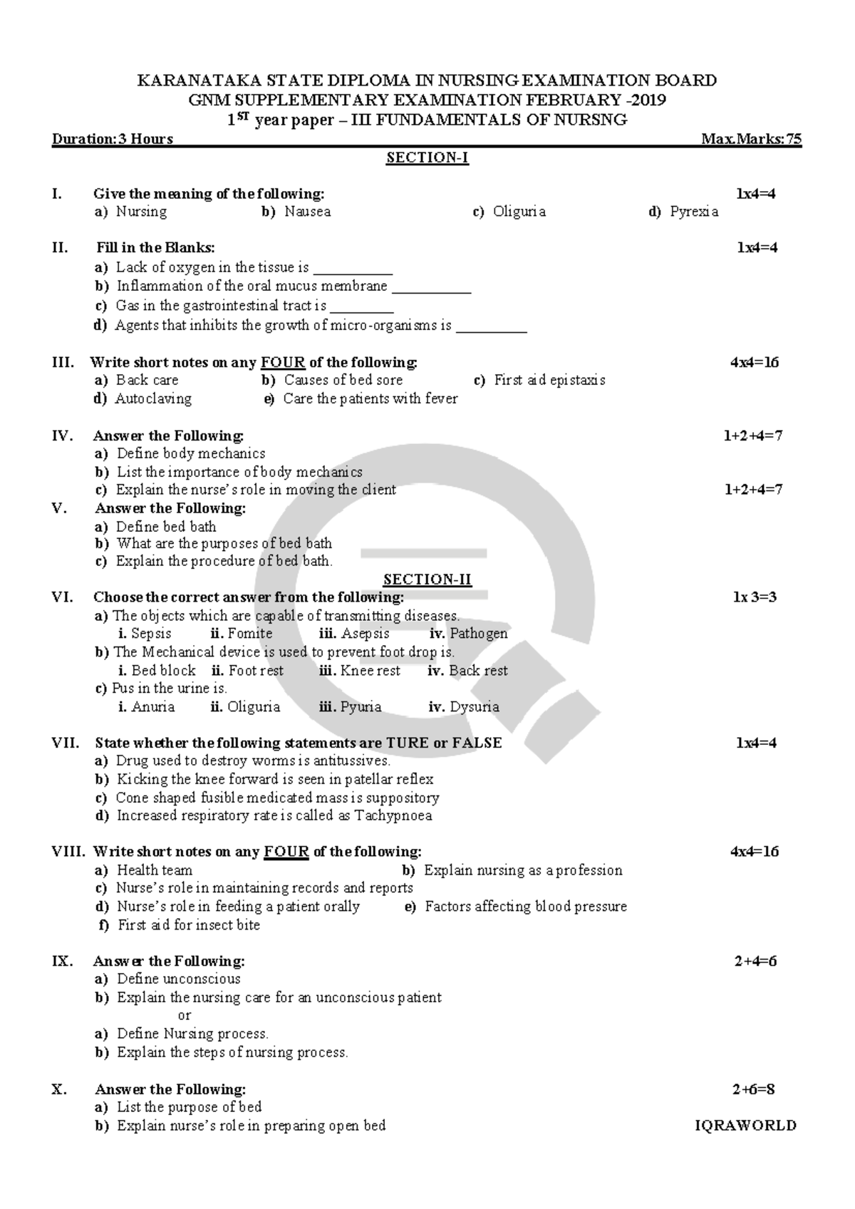 1.3 fundamental of nursing papers QP - GNM SUPPLEMENTARY EXAMINATION ...