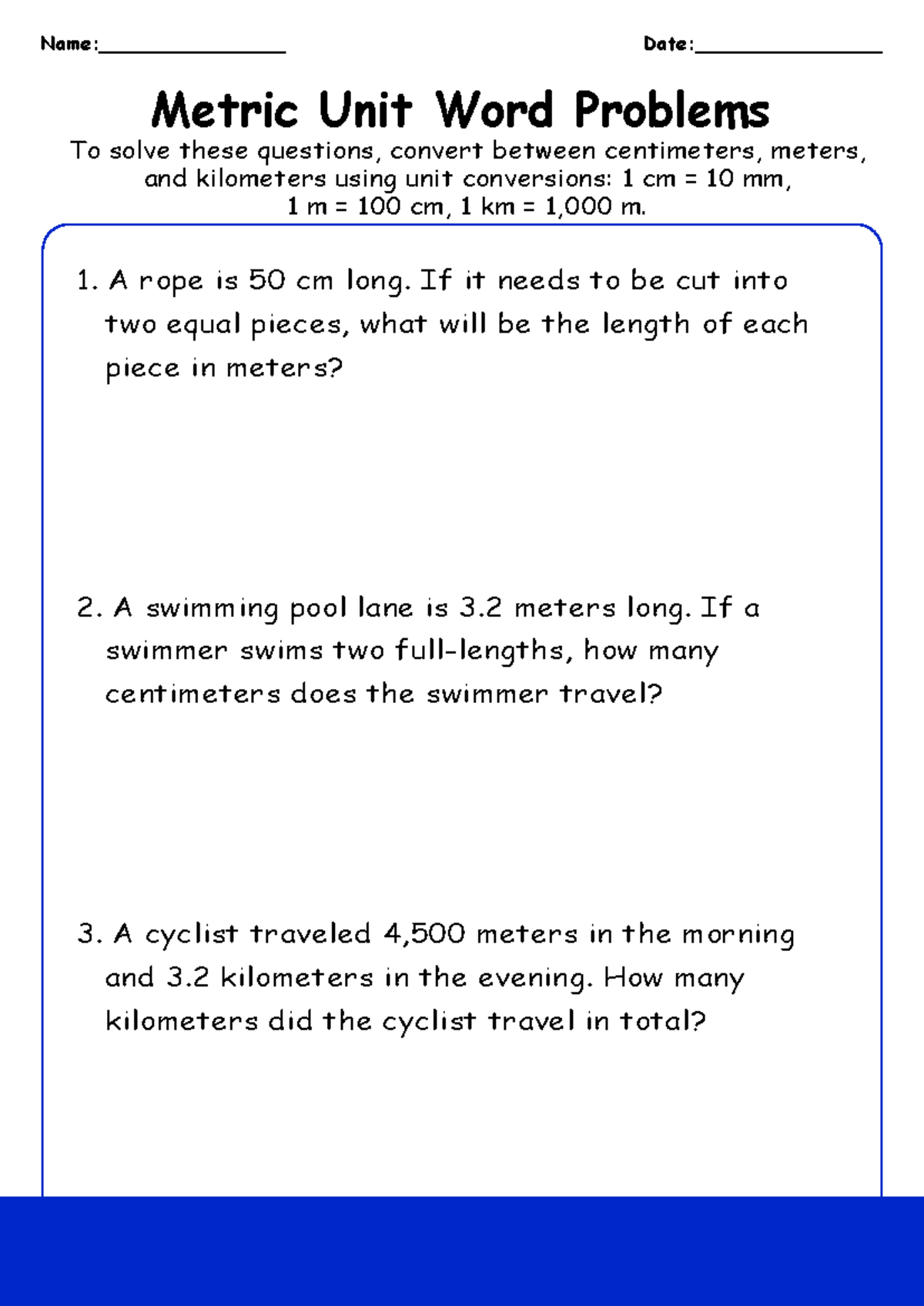 Metric Unit Conversion Word Problems - 5th Grade Worksheet - Studocu