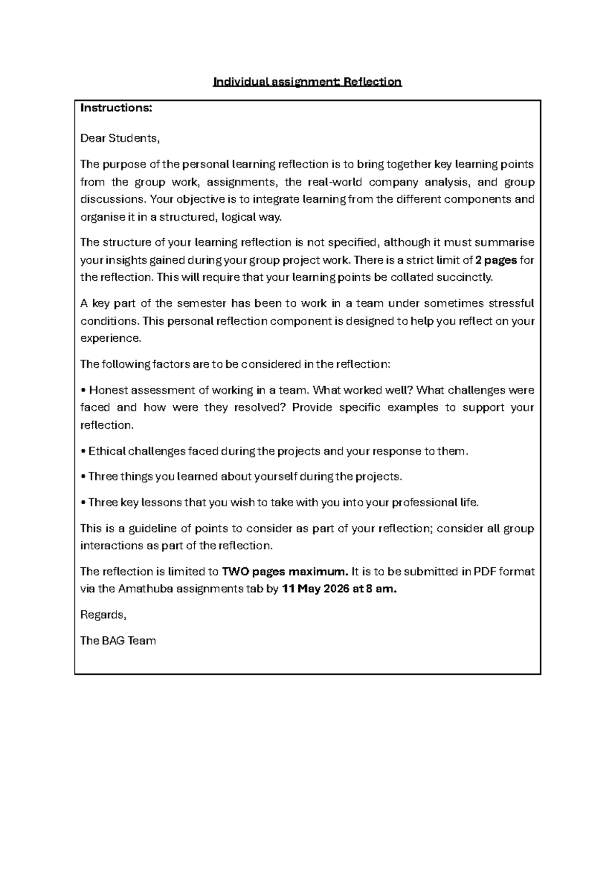 BAG 2026 Individual Assignment: Personal Learning Reflection Guide ...