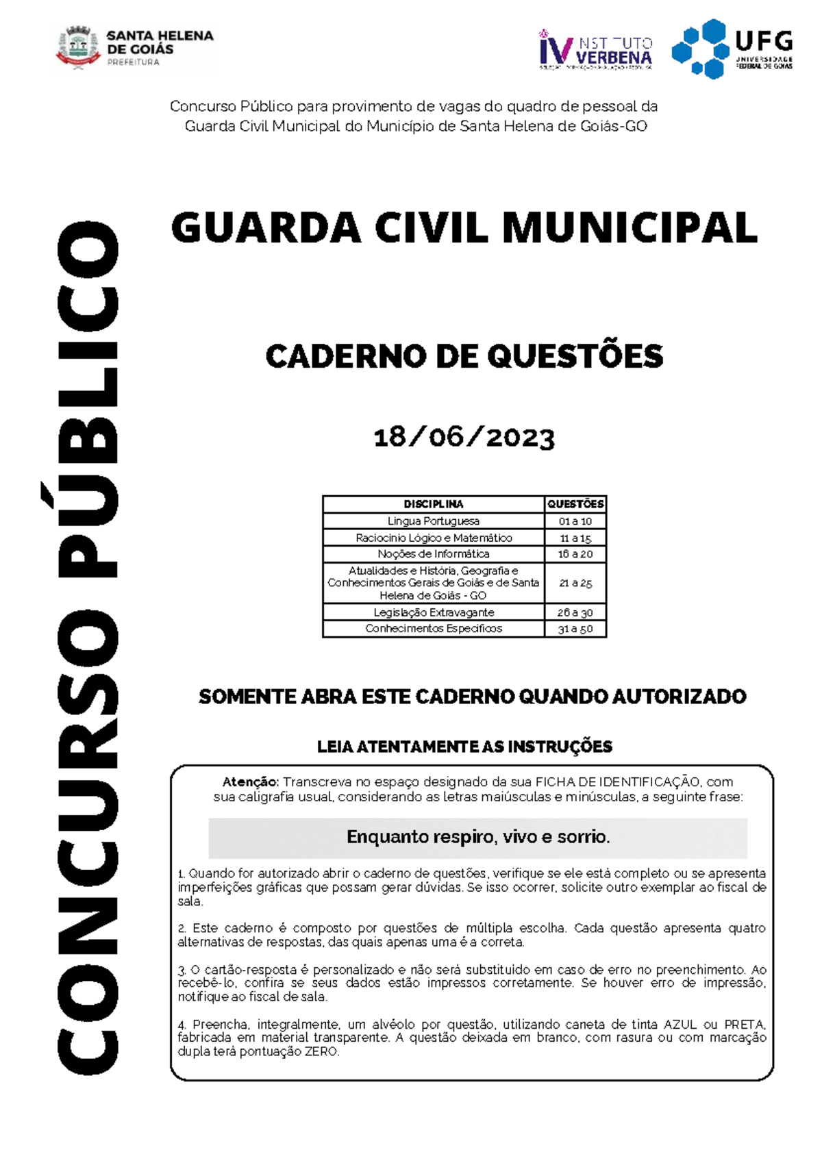 Caderno de Prova - Concurso Público Guarda Civil Municipal - 2023 - Studocu