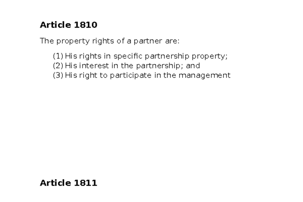 Partnership Law: Property Rights & Obligations (Article 1810-1824 ...