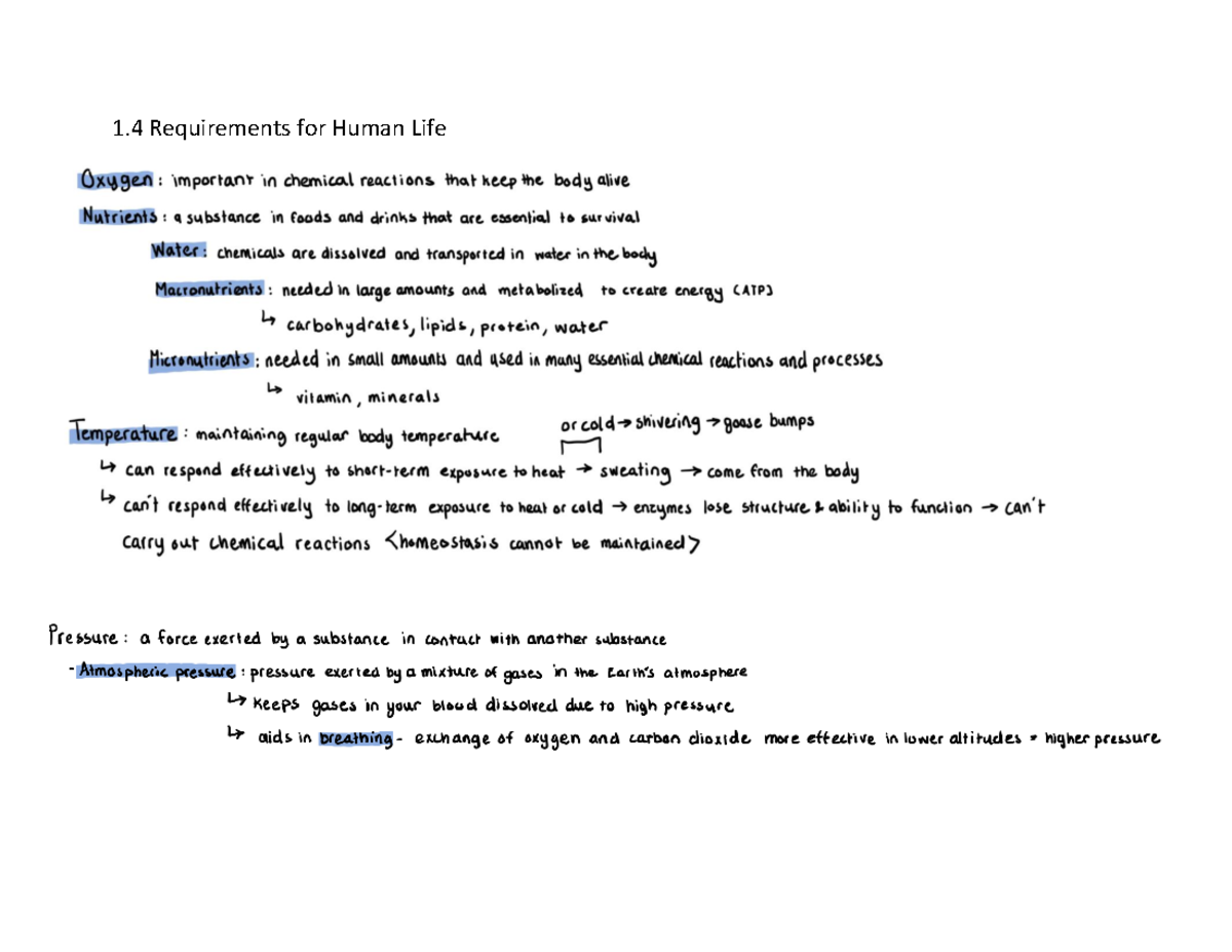 Unit 1 - Requirements of human life - 1 Requirements for Human Life ...