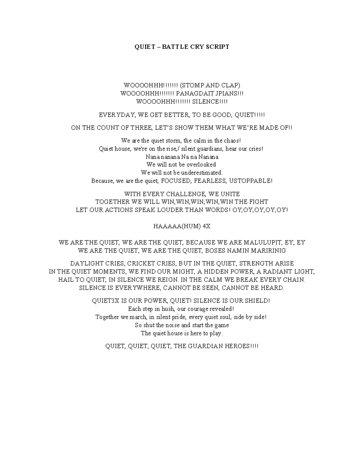 Quiet Battlecry - bdkfksnxnfnfnf - QUIET – BATTLE CRY SCRIPT WOOOOHHH ...