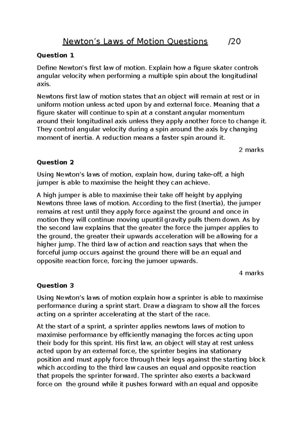 Newton's Laws of Motion Questions and Explanations - Studocu