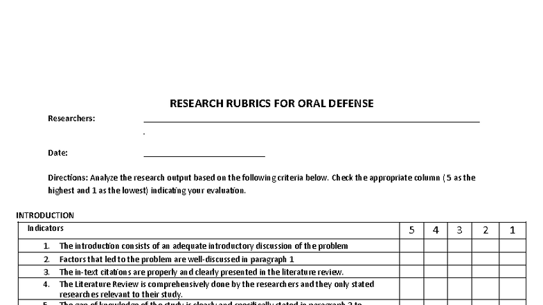 Final Defense Rubric for Research Evaluation - Studocu