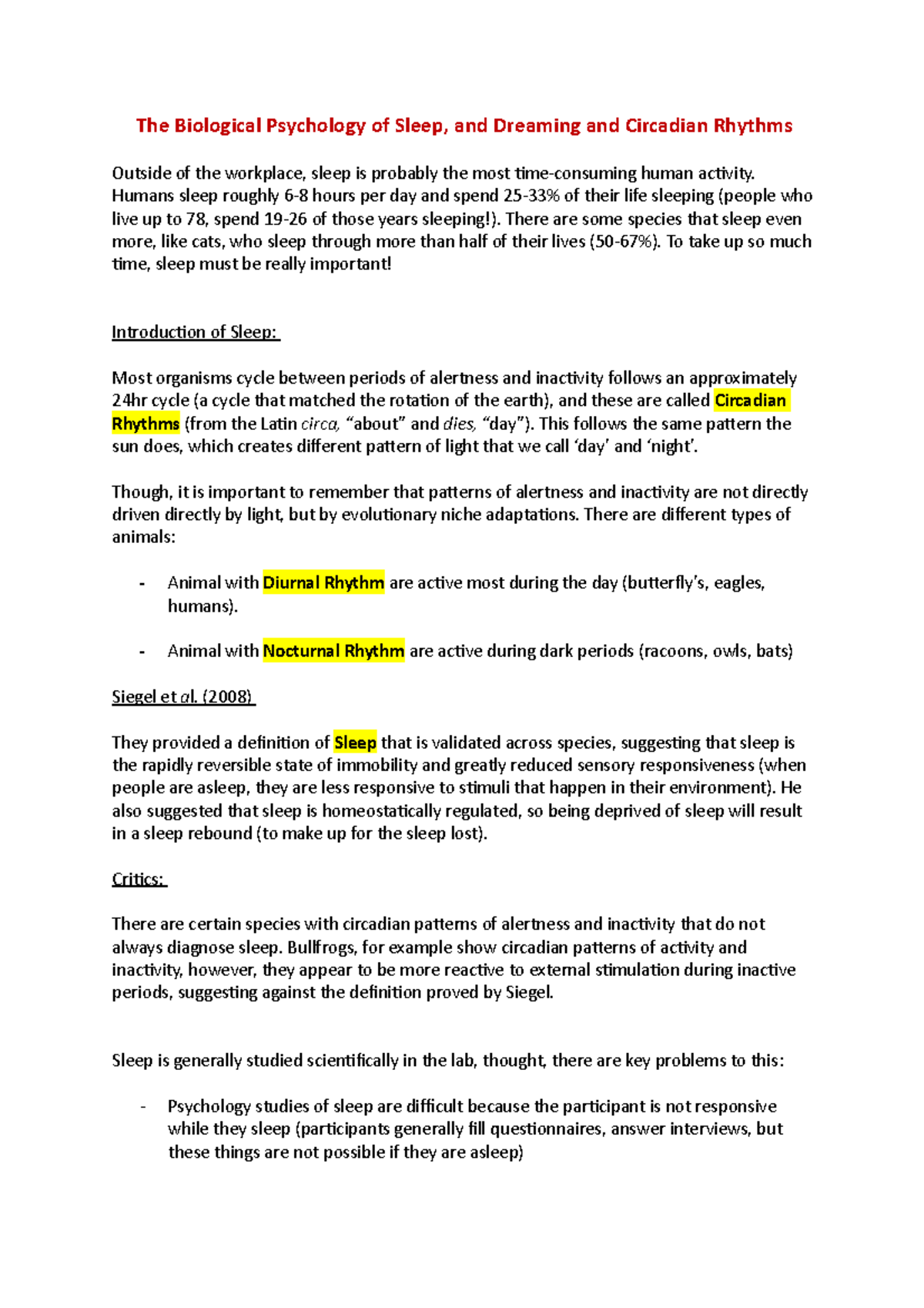 Byopsychology - Lecture 8 - The Biological Psychology of Sleep, and ...