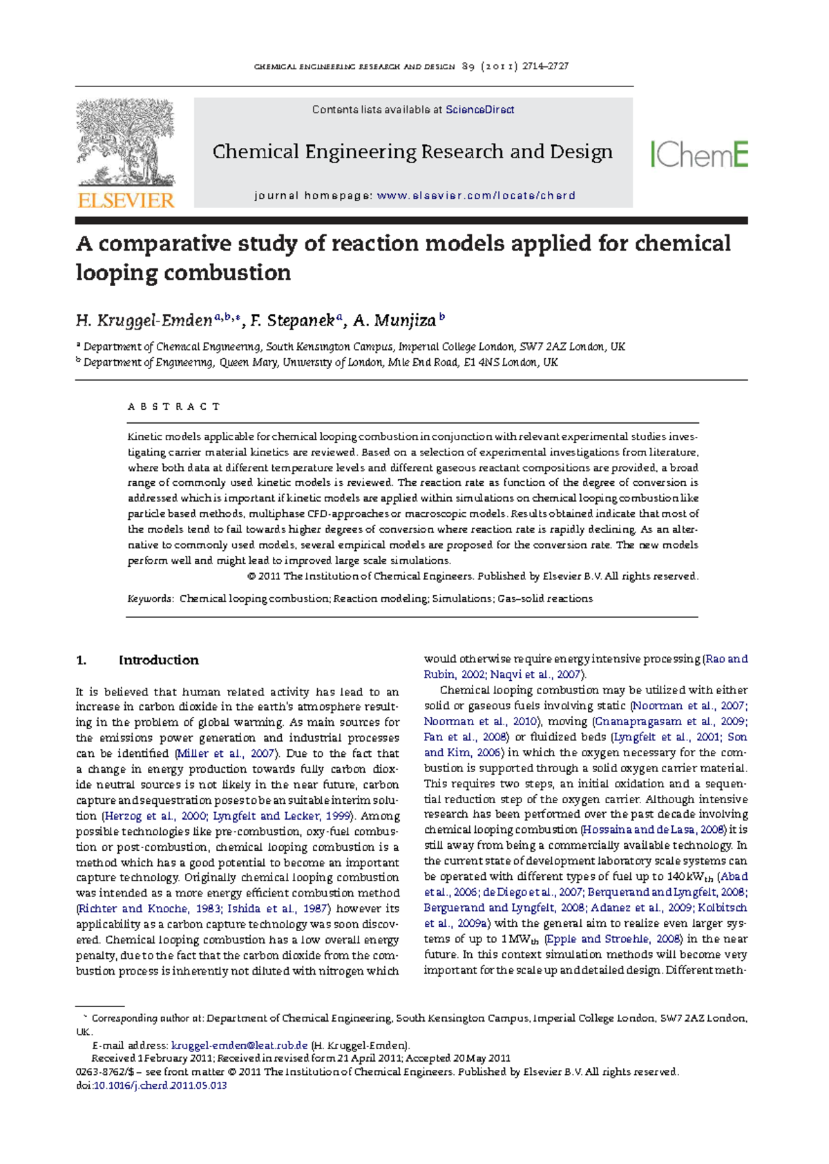 A Comparative Study of Reaction Models for Chemical Looping Combustion ...