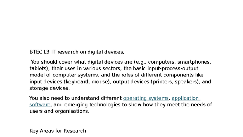 BTEC L3 IT Research: Understanding Digital Devices and Their Uses - Studocu