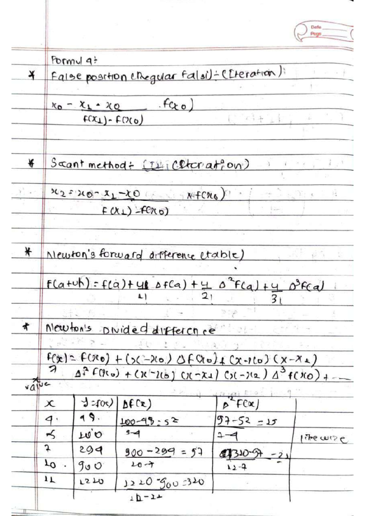 numerical method - Computer Application - Date P Page Formul False ...
