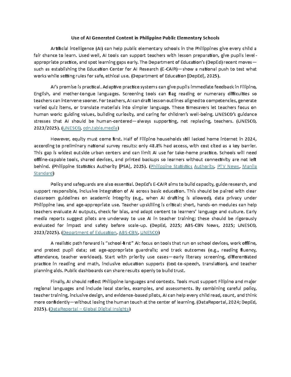 AI Readiness in Philippine Public Elementary Schools: A Study on ...