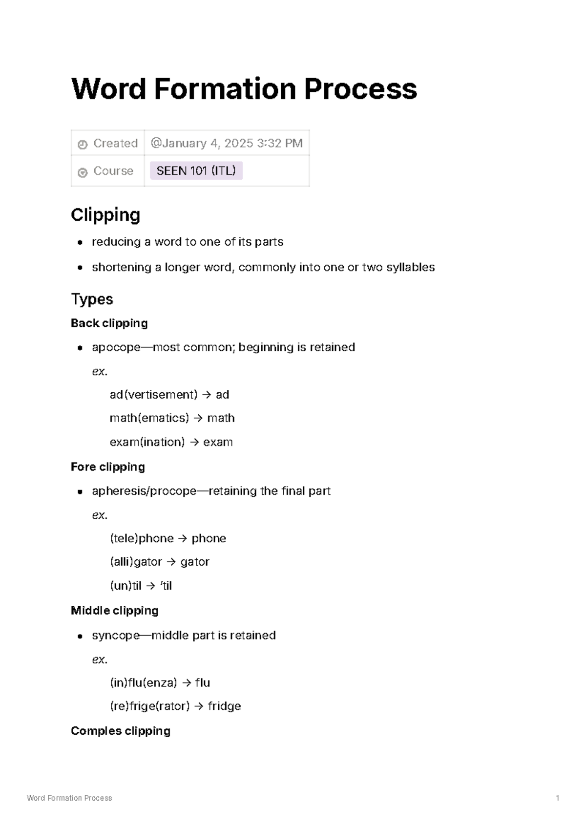 Word Formation Process - Word Formation Process Created Course SEEN 101 ...