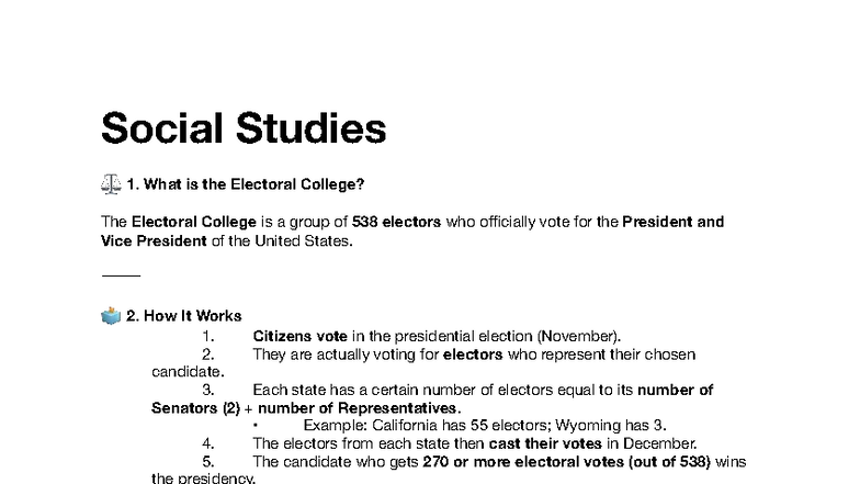 Social Studies 1: Understanding the Electoral College and Legislative ...