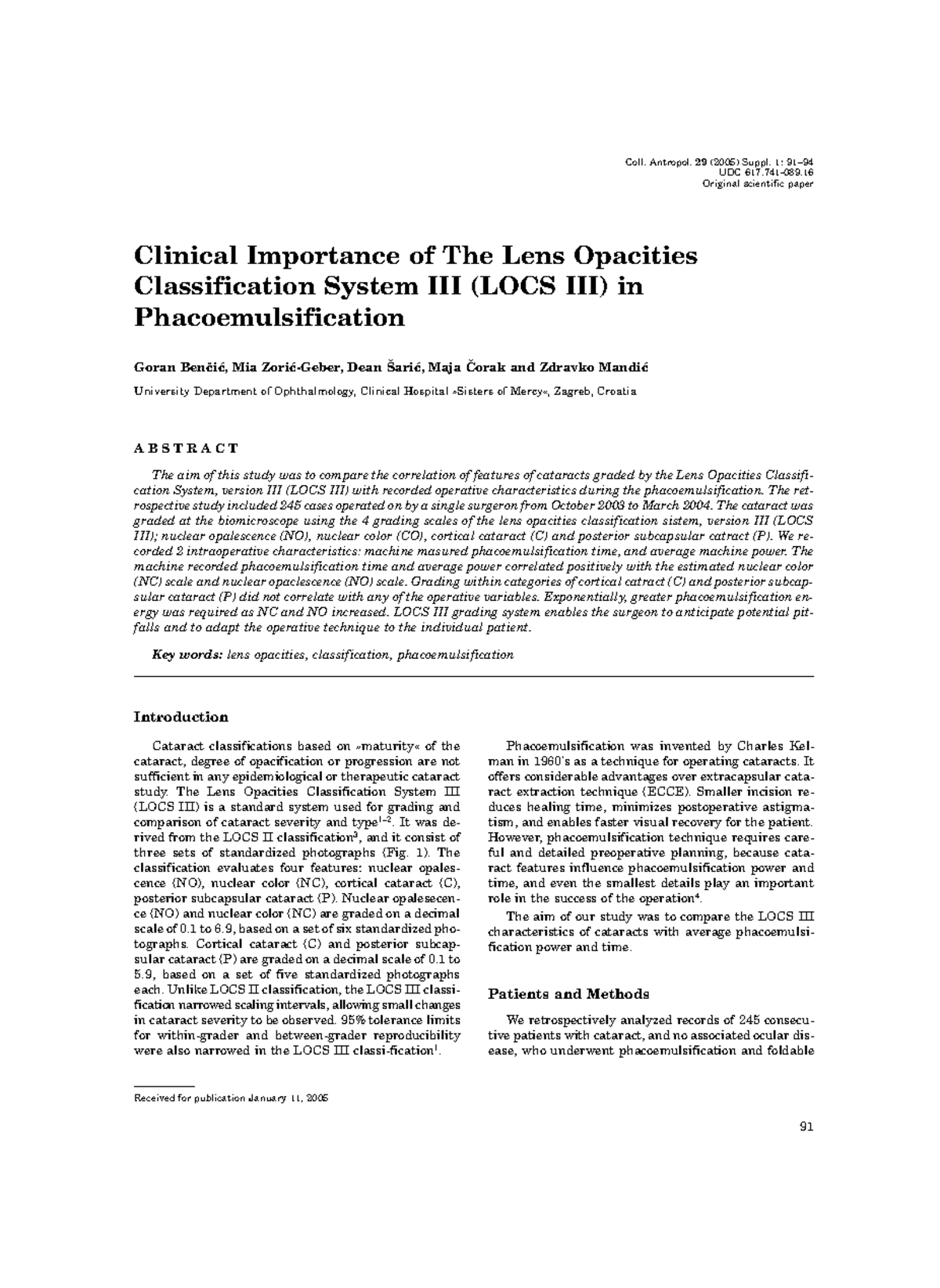 LOCS III Classification & Phacoemulsification: A Clinical Study - Studocu