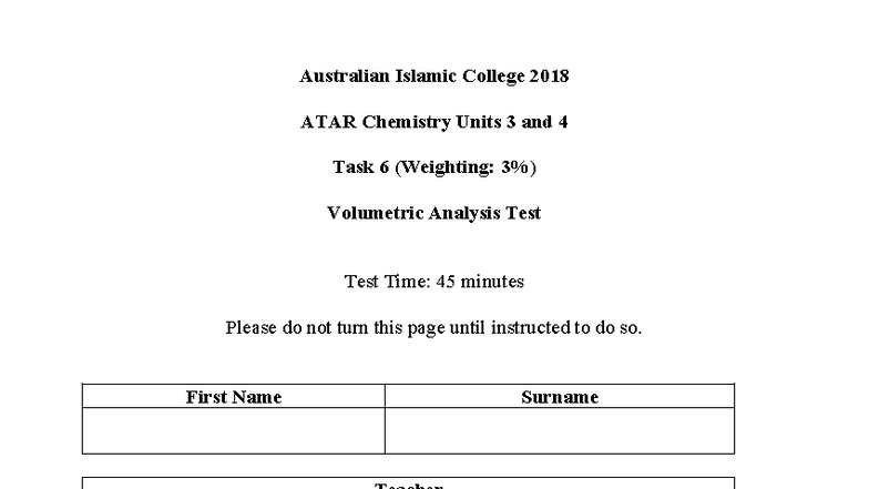 Year 12 Chem Assess 6: Redox & Electrochemistry Test (ATAR Units 3 & 4 ...