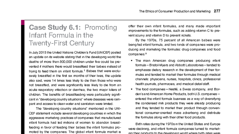 Ethics of Marketing Infant Formula: Case Study 6.1 Analysis - Studocu