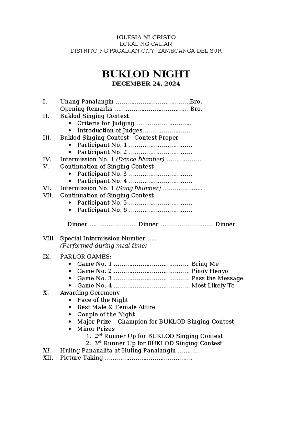 Buklod Night Programme - December 24, 2024 - Zamboanga del Sur - Studocu