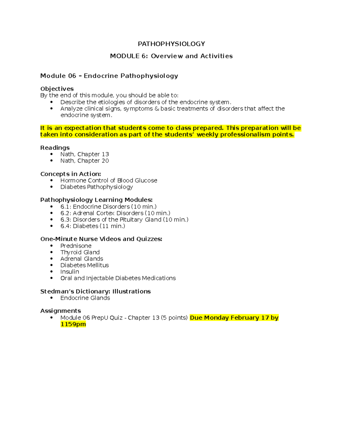 Endocrine Pathophysiology: Module 6 Overview and Activities ...