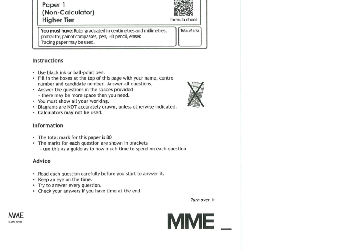 GCSE C1 Higher Tier Formula Sheet and Exam Instructions - Studocu
